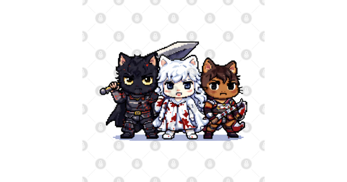 Dark Fantasy Cat Pixel Art, Grim Medieval Anime Parody, Retro RPG Pixel ...