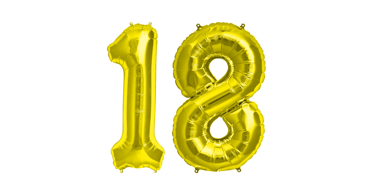 Yellow Gold 18th Birthday Metallic Helium Balloons Numbers - 18th ...