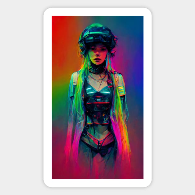 rainbow neon future pinup girl - Neon - Sticker | TeePublic