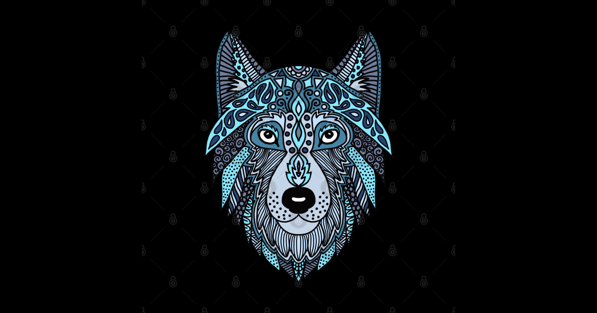 Zen Wolf Head Blue - Wolf Art - Sticker | TeePublic