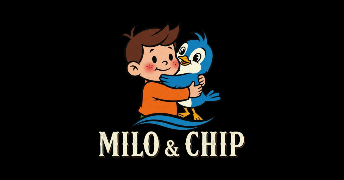 Cute Milo Chip Hugging Cartoon Character Boy And Bird Cute Milo