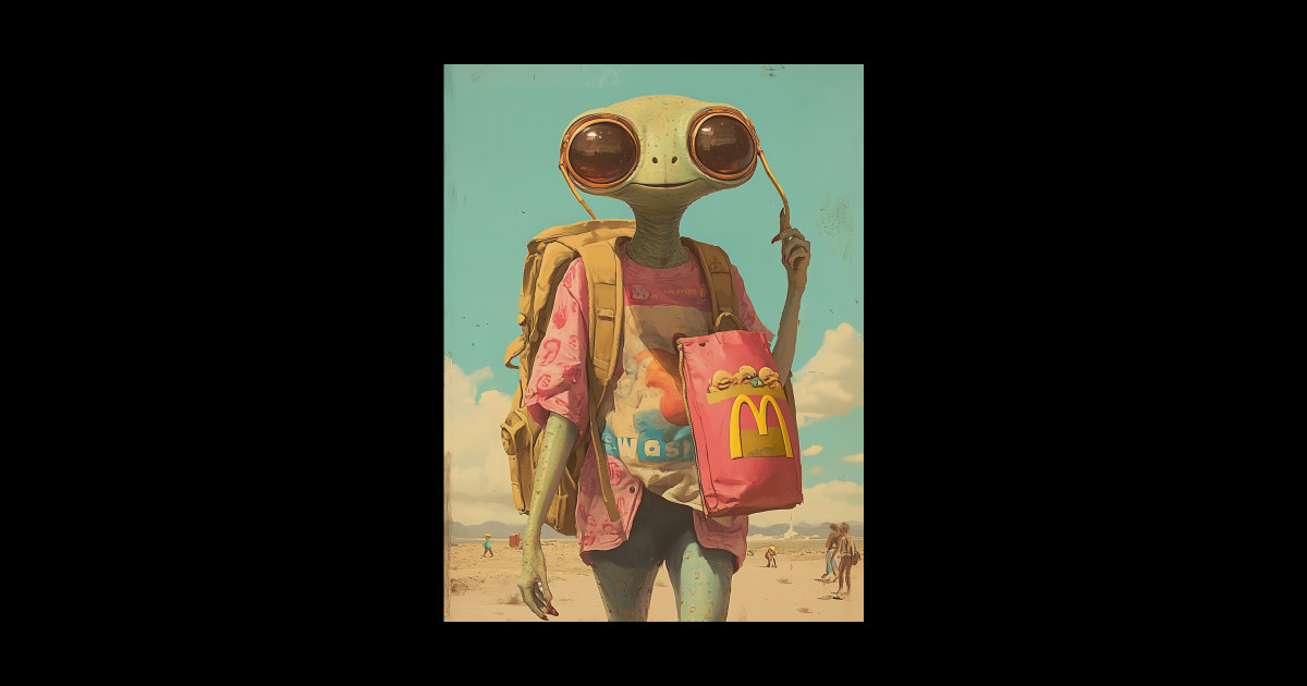 Alien Tourist at McDonald’s - Alien - Sticker | TeePublic