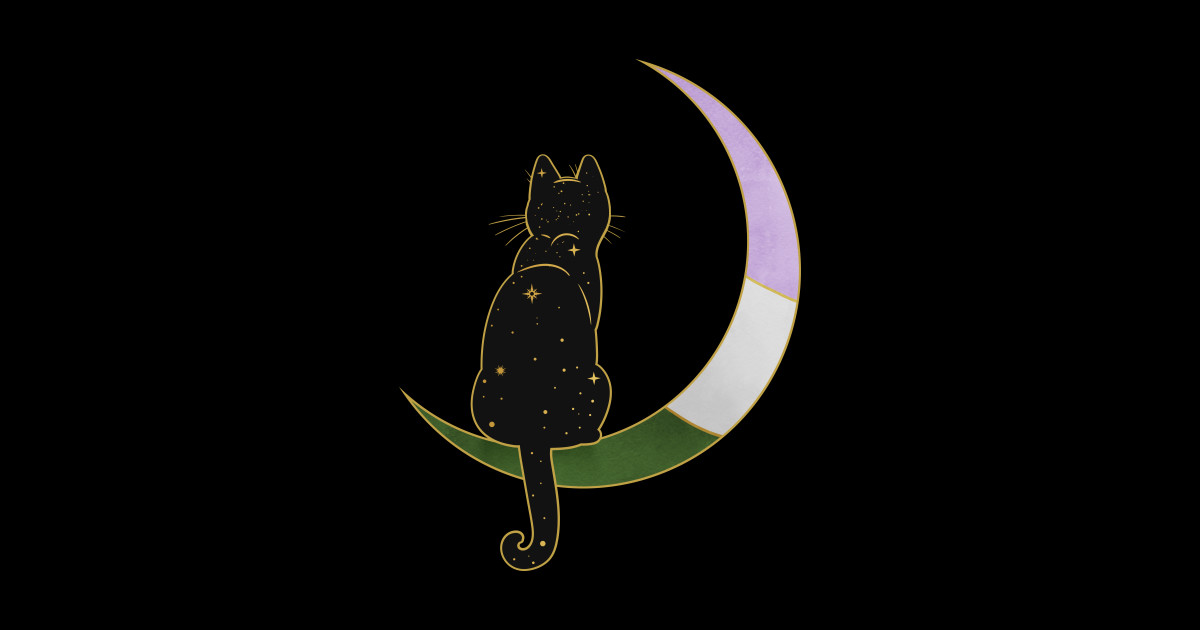 Genderqueer Cat Moon Space LGBT Pride Flag - Genderqueer - Sticker ...