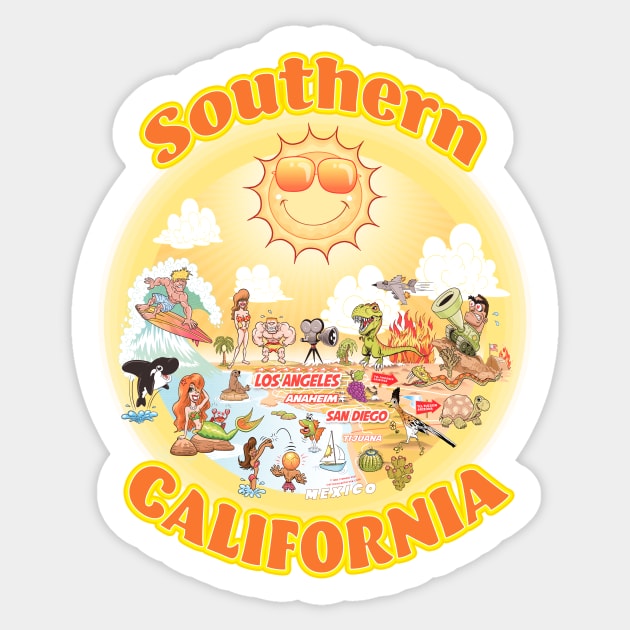 Sunny Cartoon Map of Southern California - Cartoonasaurus - Sticker ...