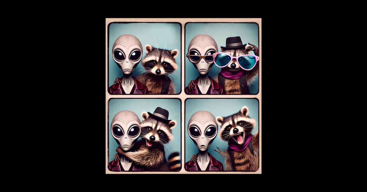 Funny Raccoon and Alien UFO Photo Booth Selfie Animal Space - Funny ...