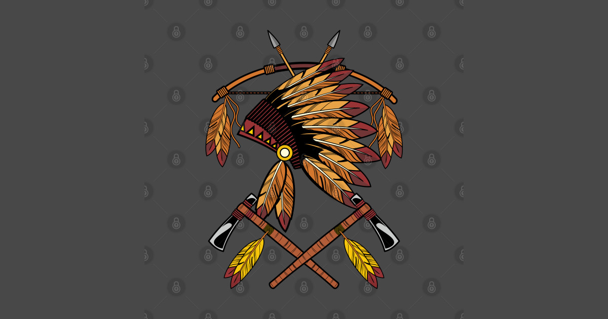 Native American War Bonnet Bow Arrows Feathers And Tomahawk - Native ...