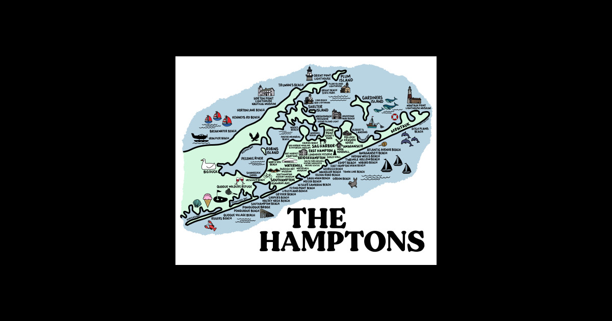The Hamptons Map Art - The Hamptons - Sticker | TeePublic