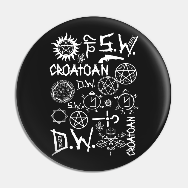SPN Angel and Demon Sigils (white version) - Supernatural - Pin | TeePublic