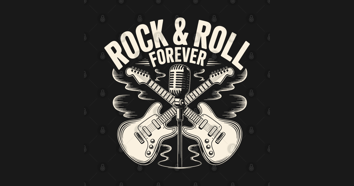 Rock and Roll Forever Vintage Crossed Electric Guitars and Microphone ...