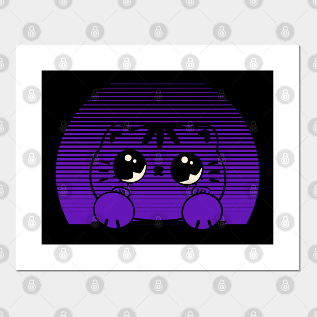 Purple sunset and cat - Purple Retro Sunset Cute Black Cat - Posters ...