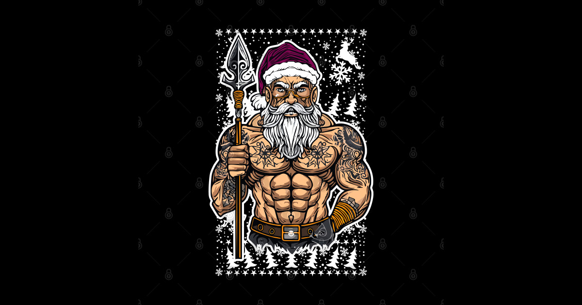 Christmas Bad Santa tattoos Bare torso hat muscles - Santa - Sticker ...