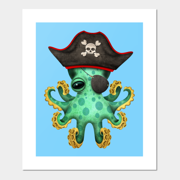Cute Green Baby Octopus Pirate - Pirate - Posters and Art Prints ...