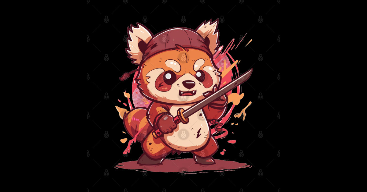 Kawaii Samurai Red Panda with sword - Red Panda - Sticker | TeePublic