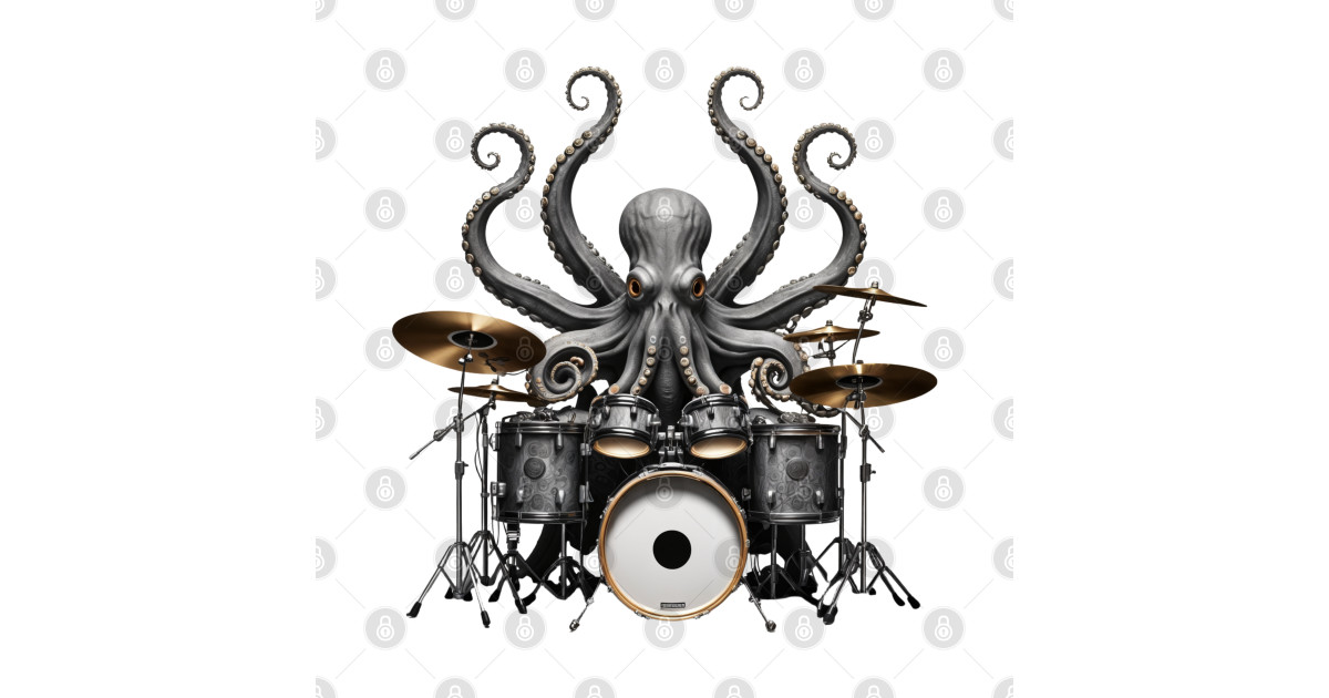 Octopus Drummer Masterpiece - Unique Ocean Music Art - Octopus Drummer ...