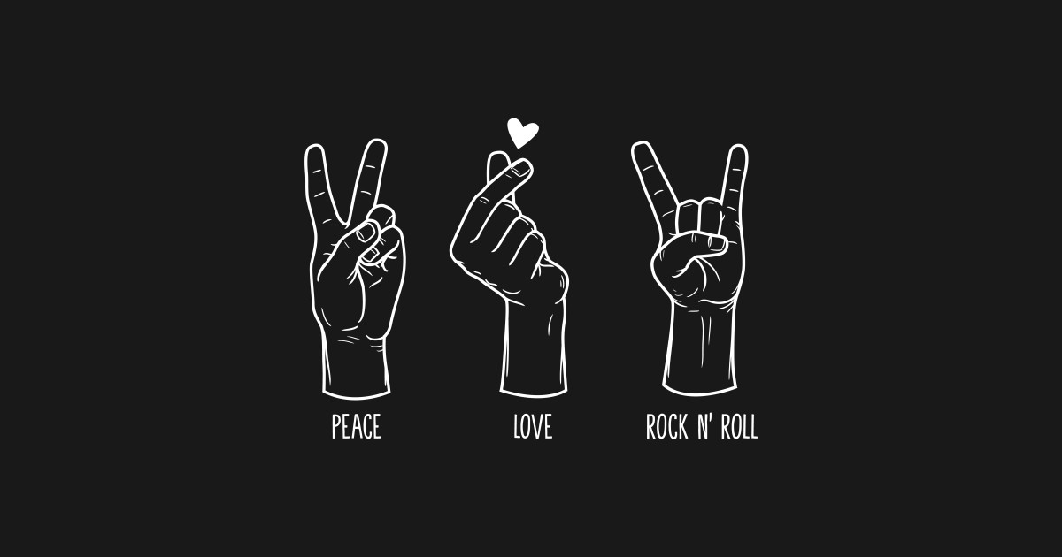 Peace Love Rock N Roll Dark Edition - Hand Gesture - Sticker | TeePublic