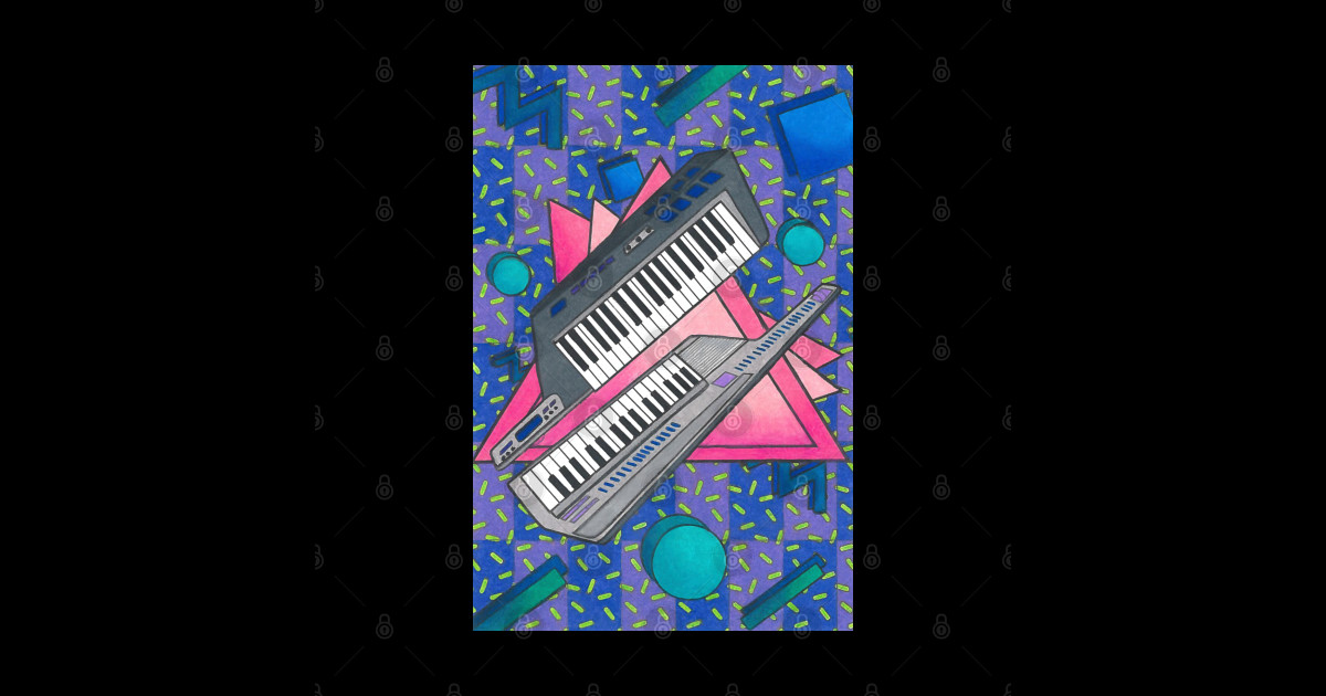80's Keyboard Keytar Pattern - 80s - Sticker | TeePublic