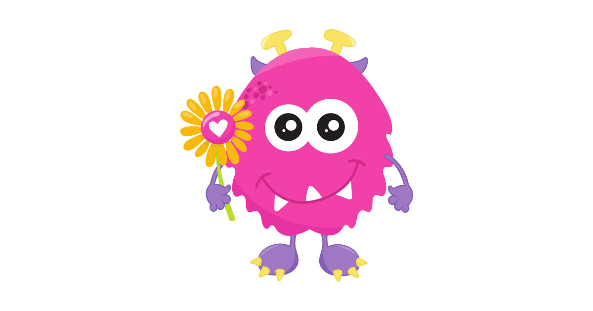 Spring Monster, Pink Monster, Flowers, Horns - Cute Monster - T-Shirt ...