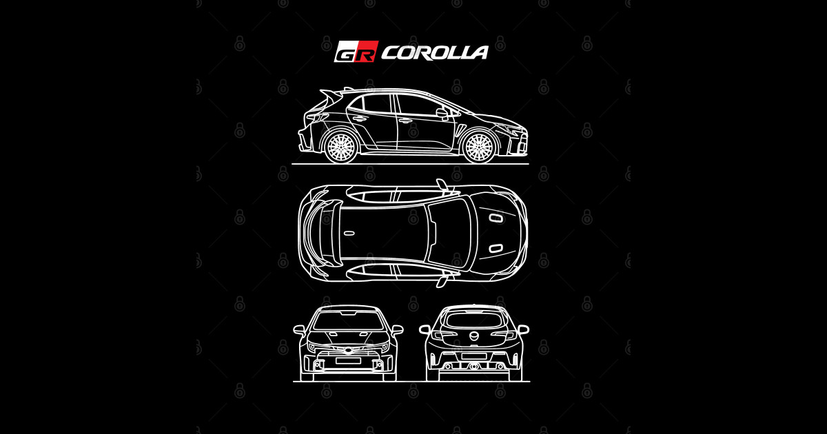 GR Corolla White Blueprint Line Art - Gr Corolla - Sticker | TeePublic