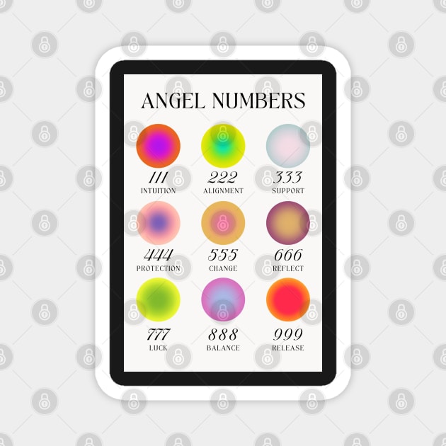 Angel Numbers Chart Colorful Aura Gradients - Angel Numbers - Magnet ...