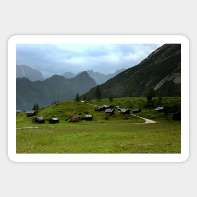 Huts at the Fedaia Pass - Landscapes - Sticker | TeePublic