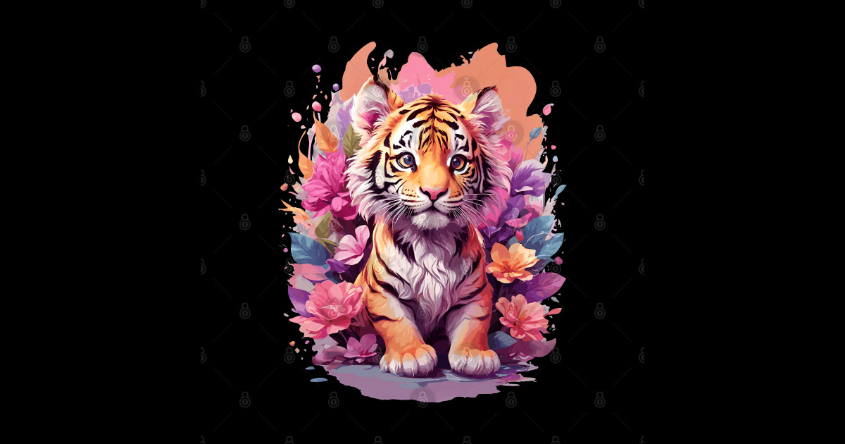 Cute Baby Tiger Cub Chibi Style Color Splash Design - Tiger Cub ...