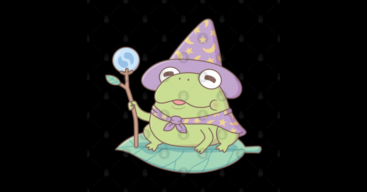 Cute Frog Wizard Magician With Magic Staff - Cute Frog - Posters and ...