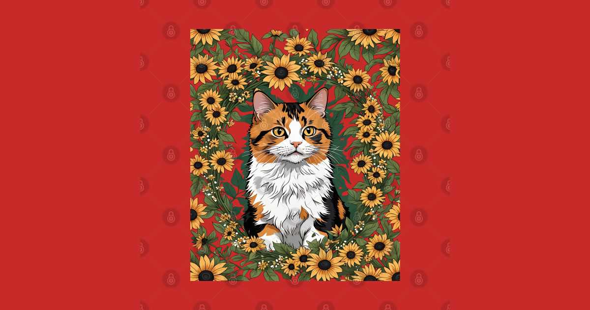Maryland Calico Cat And Black Eyed Susan Flowers 2 - Calico Cat - T ...