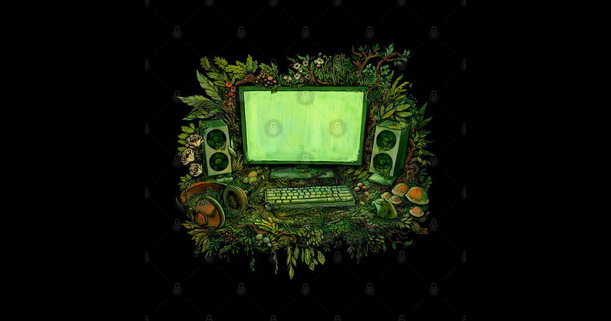 Overgrown Gaming Computer - Overgrown Computer - Sticker | TeePublic
