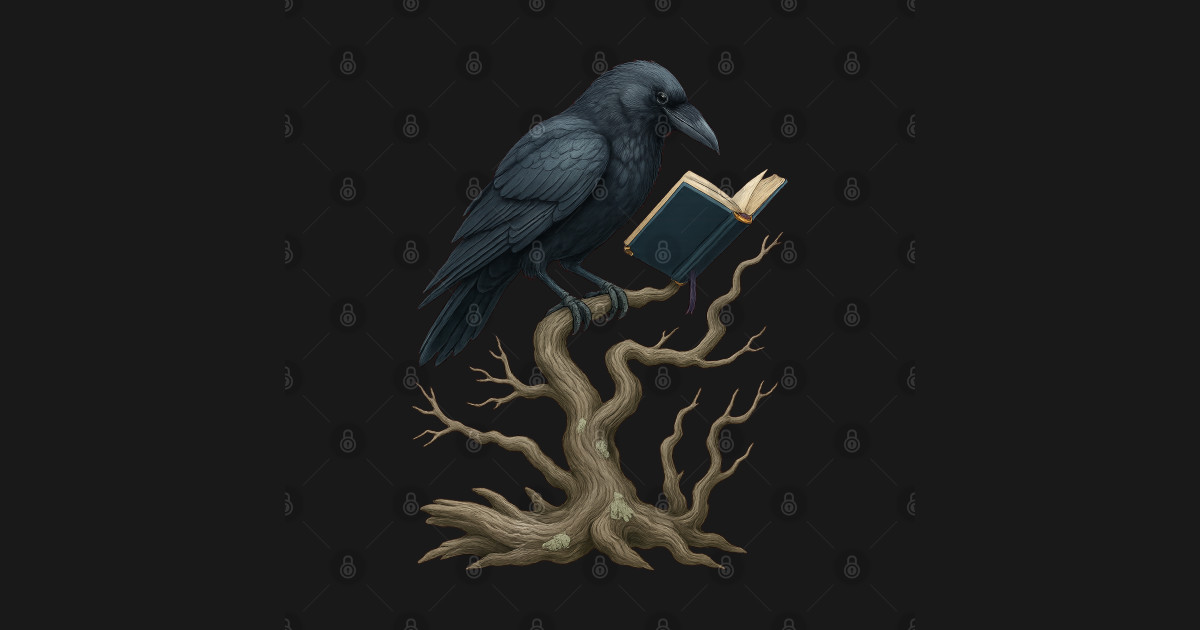 Raven Reading Book – Gothic Crow Spooky Tree Halloween Design - Raven ...