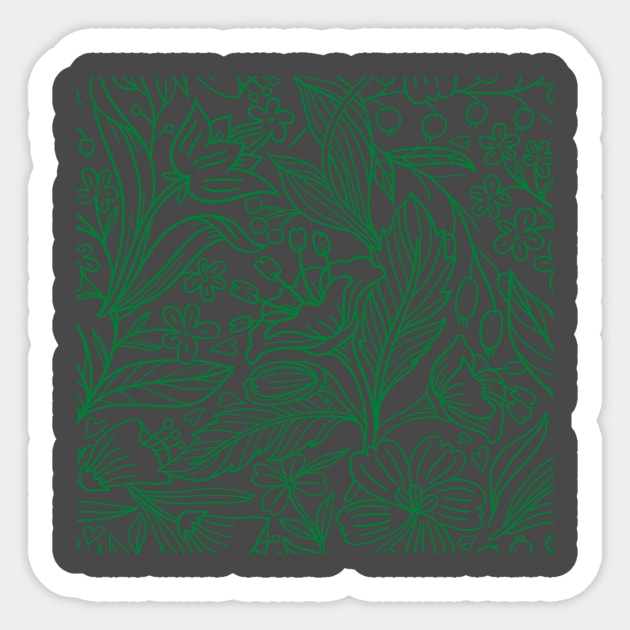 Green Flowers & Leaf Pattern - Green Flower - Sticker | TeePublic