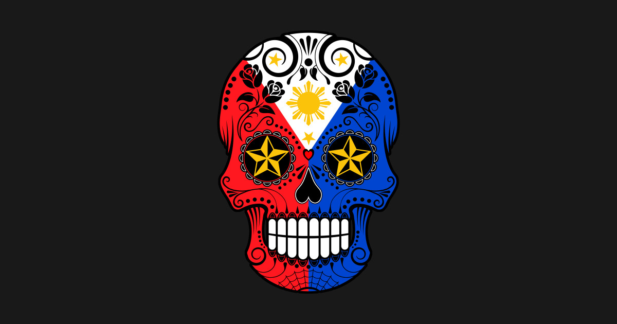 Filipino Flag Sugar Skull with Roses - Filipino - T-Shirt | TeePublic