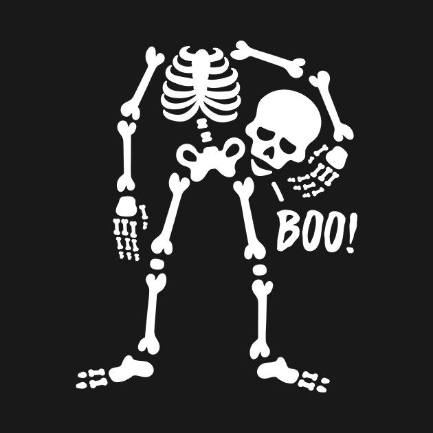 Boo! Skeleton holding skull Halloween - Dark Humour - T-Shirt | TeePublic