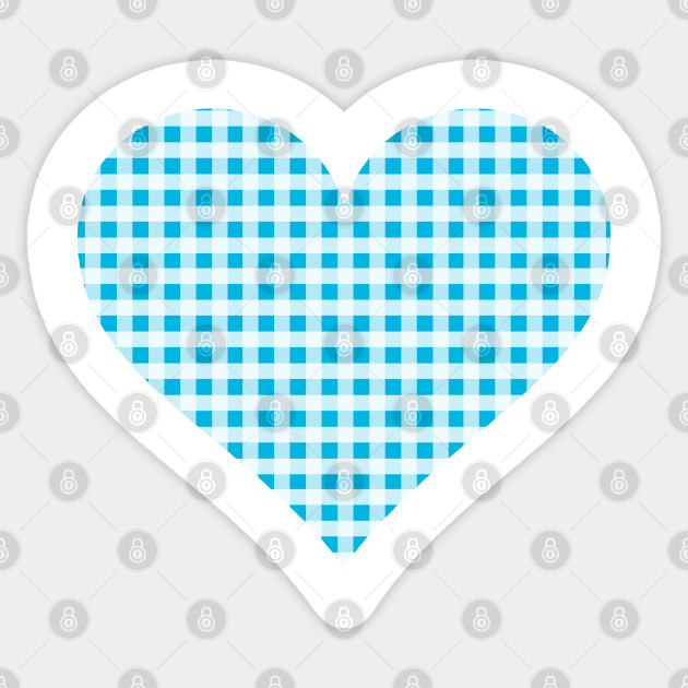 Blue and White Gingham Heart - Gingham Heart - Sticker | TeePublic