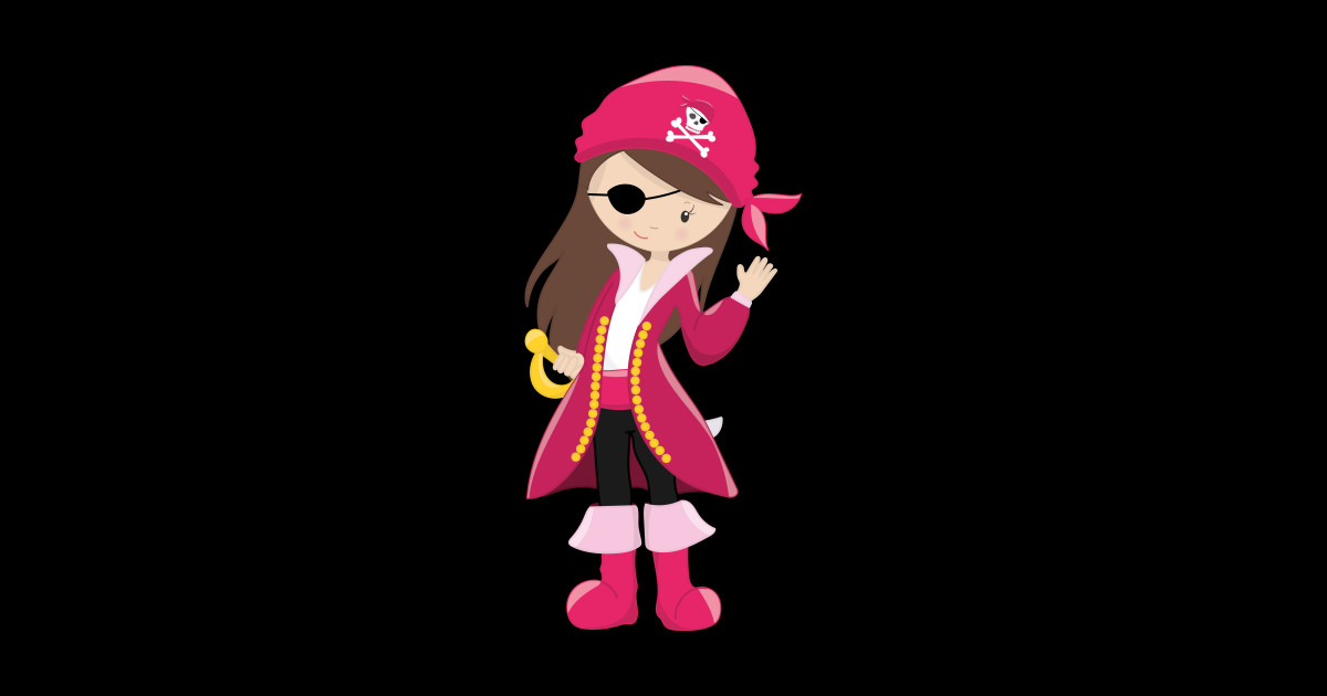 Pirate Girl, Cute Girl, Brown Hair, Eye Patch - Pirate Girl - Sticker ...