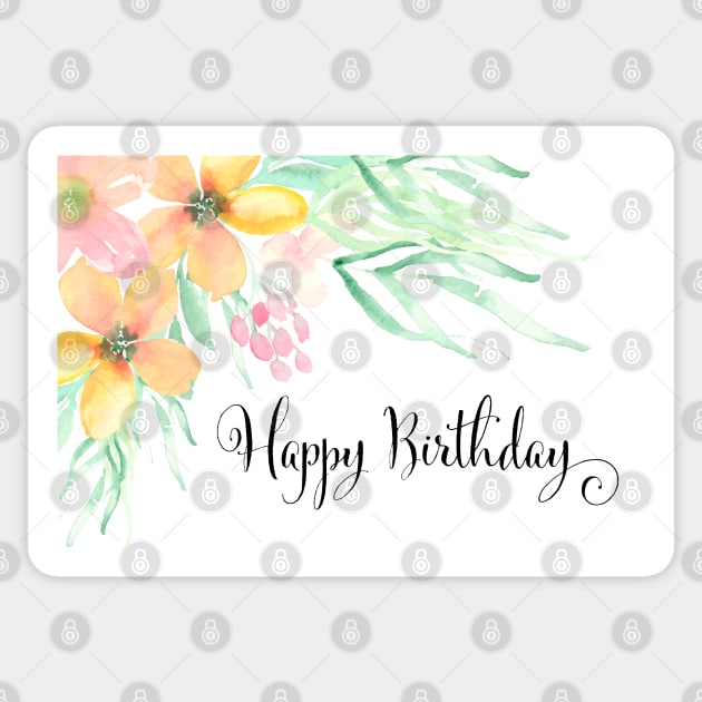 Watercolor Floral Birthday Greeting Card - Greetings - Sticker | TeePublic
