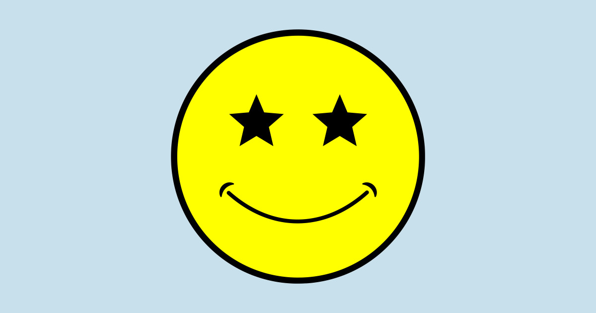 neon bright yellow classic star eyes Smiley Face Black Outline - Neon ...