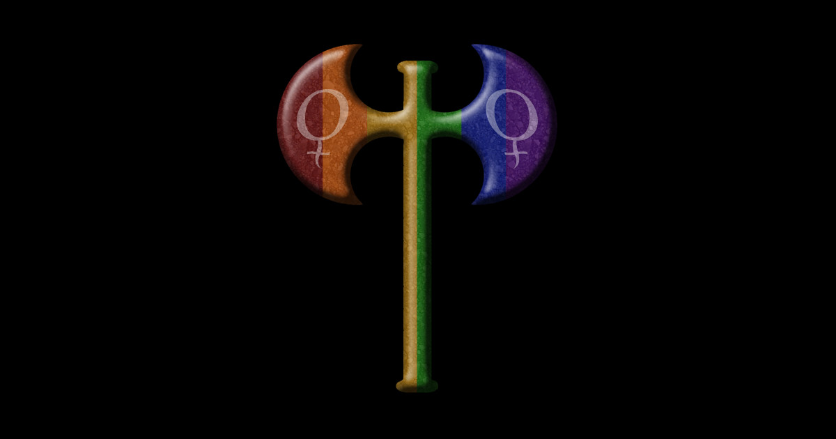Rainbow Colored Lesbian Pride Labrys With Female Gender Symbols