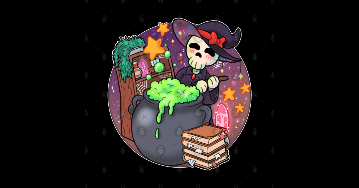 Skeleton Witch with cauldron - Skeleton Halloween - Sticker | TeePublic