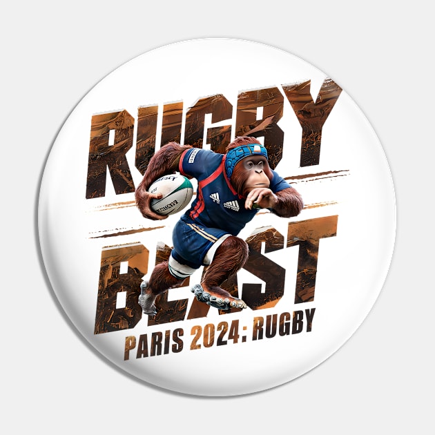 Rugby Beast - Paris 2024 Rugby - Paris 2024 - Pin | TeePublic