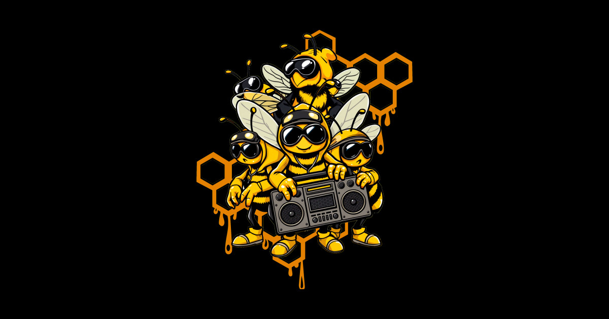 Hip Hop Bees-Cartoon Bee Group with Boombox - Bees - Posters and Art ...