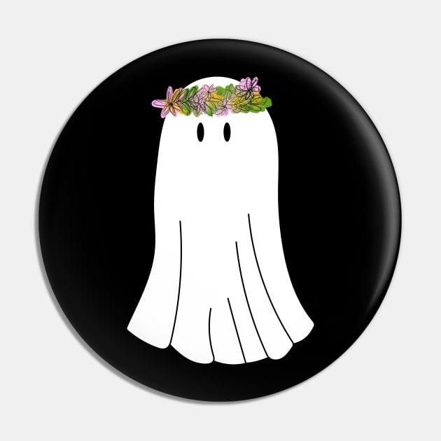 Cute floral ghost - Cute Ghost Halloween Gift - Pin | TeePublic