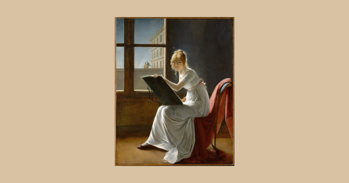 Young Woman Drawing - Oil Painting - T-Shirt | TeePublic