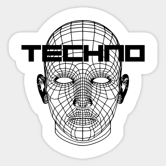 techno head design - Techno - Sticker | TeePublic
