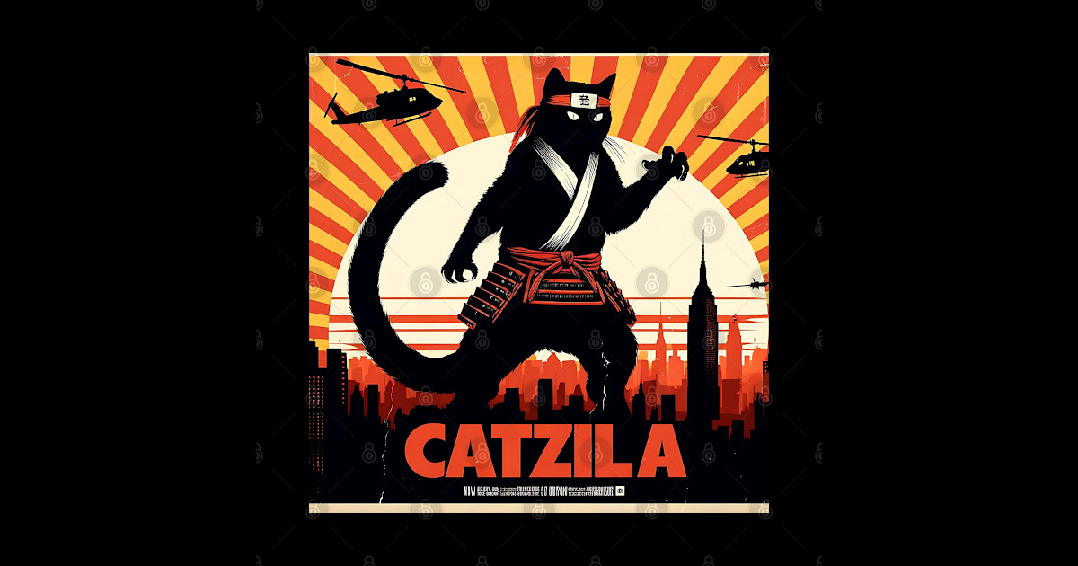 Samurai Catzilla Cat - Catzilla - Sticker | TeePublic