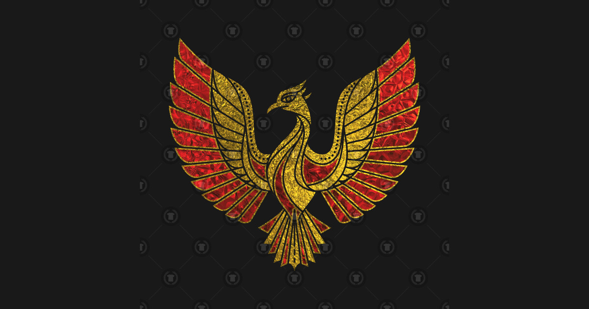 Gold and red Decorated Phoenix bird symbol - Phoenix - T-Shirt | TeePublic