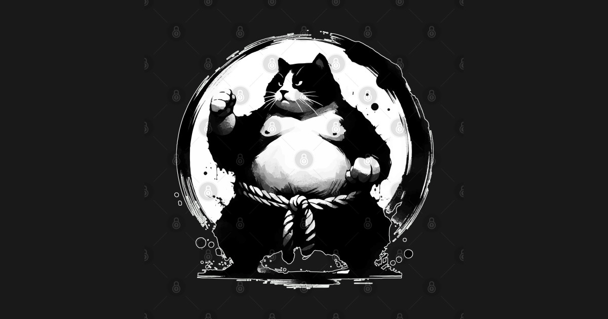 Sumo Cat Wrestler Sumie Enso Circle Japanese Brushstroke - Sumo Cat - T ...