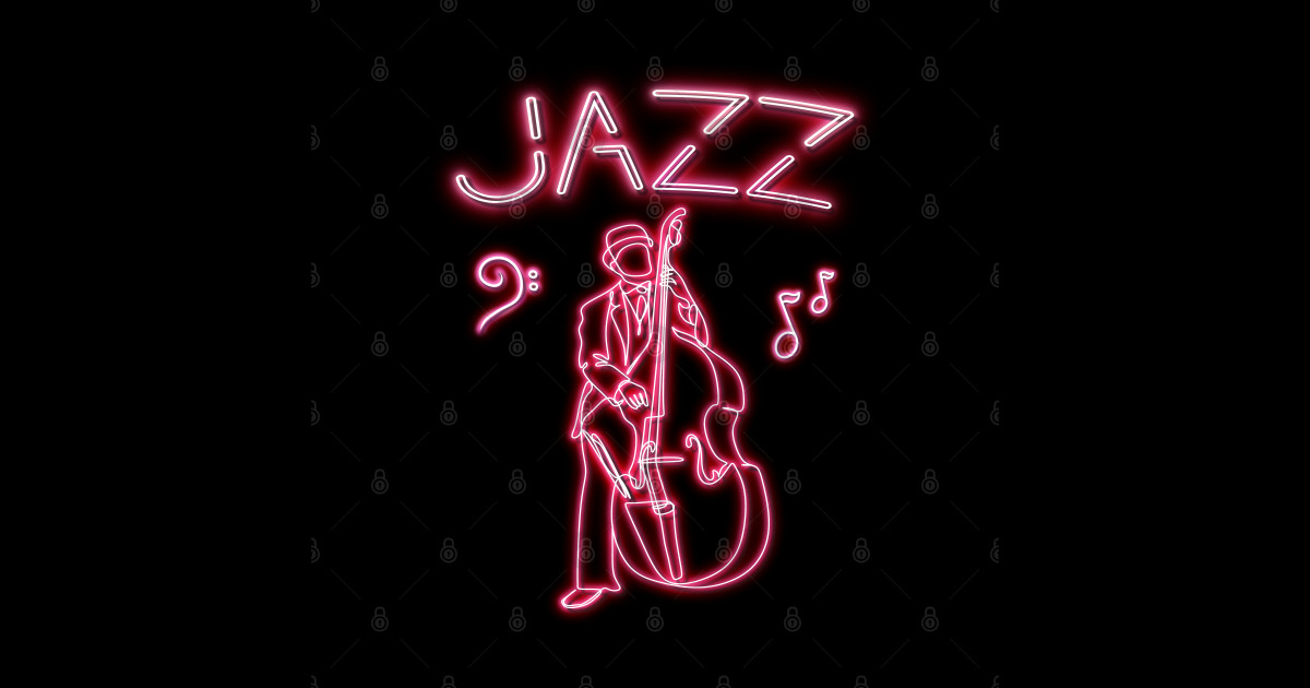 Jazz upright Bassist in Neon Color - Jazz - Sticker | TeePublic