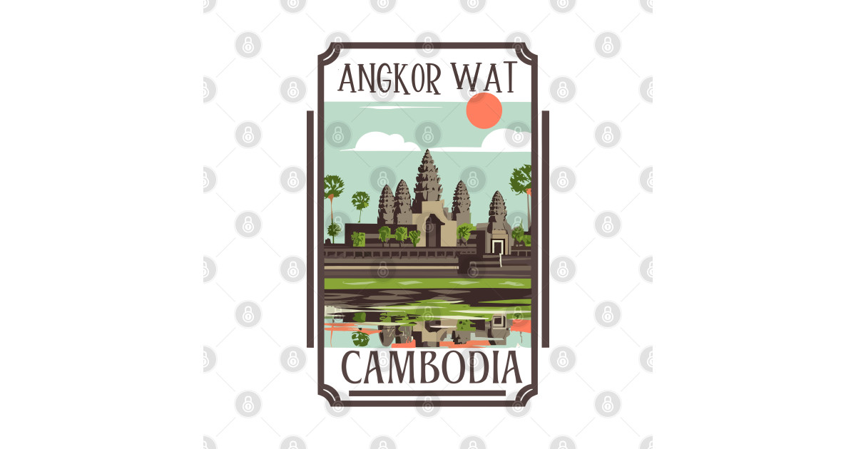 A Vintage Travel Art of Angkor Wat - Cambodia - Angkor Wat - T-Shirt ...