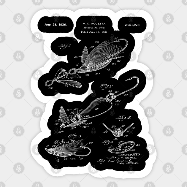 1936 Fishing Lure Patent Blueprint - Fishing - Sticker | TeePublic