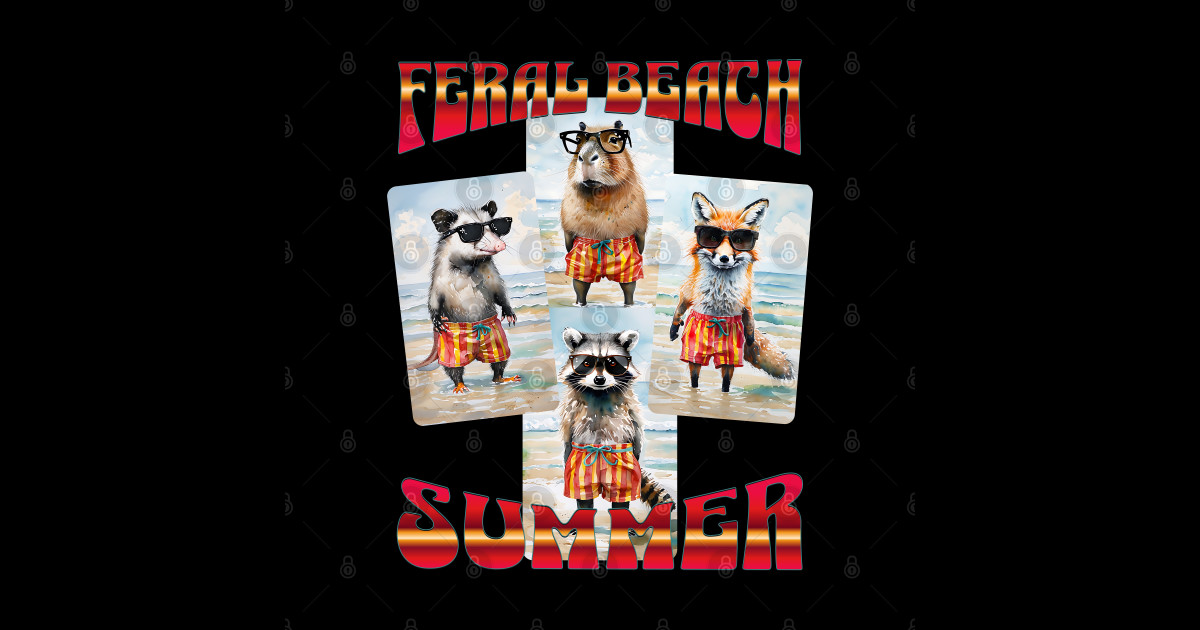 Feral Beach Summer raccoon capybara fox possum swim trunks - Feral ...
